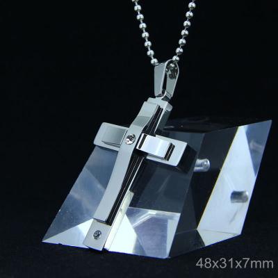 China Trendy Stainless Steel CZ Crystal Stones Inlay Cross Plus Symbol Necklace Pendant LDC172 for sale