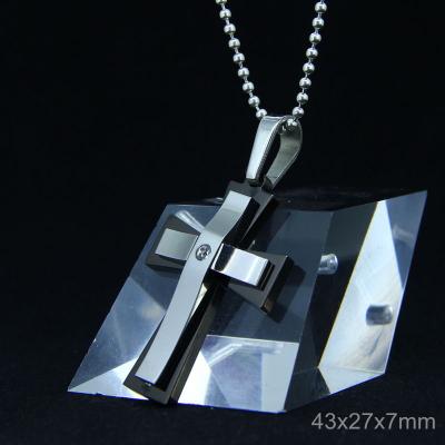 China Trendy Stainless Steel CZ Crystal Stones Inlay Cross Plus Symbol Necklace Pendant LDC173 for sale