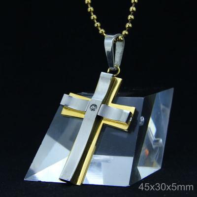 China Trendy Stainless Steel CZ Crystal Stones Inlay Cross Plus Symbol Necklace Pendant LDC174 for sale