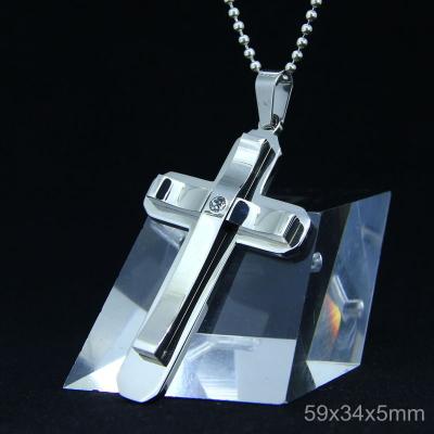 China Trendy Stainless Steel CZ Crystal Stones Inlay Cross Plus Symbol Necklace Pendant LDC175 for sale