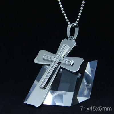 China Trendy Stainless Steel CZ Crystal Stones Inlay Cross Plus Symbol Necklace Pendant LDC182 for sale