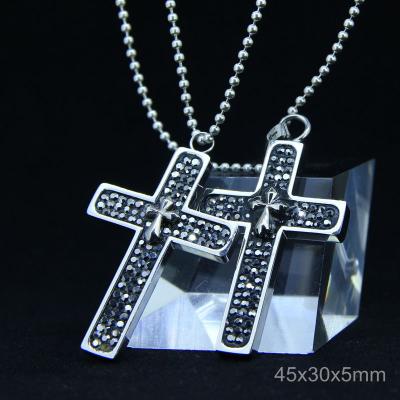 China Trendy Stainless Steel CZ Crystal Stones Inlay Cross Plus Symbol Necklace Pendant LDC177 for sale