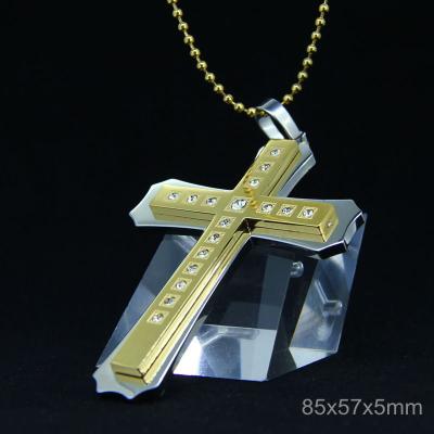 China Trendy Stainless Steel CZ Crystal Stones Inlay Cross Plus Symbol Necklace Pendant LDC181 for sale
