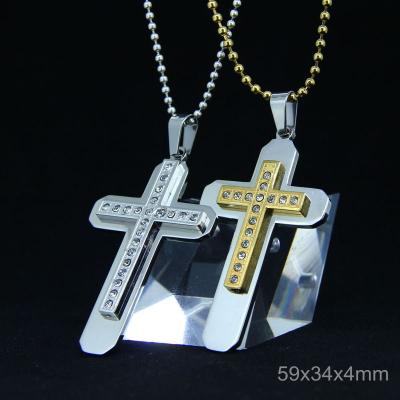 China Trendy Stainless Steel CZ Crystal Stones Inlay Cross Plus Symbol Necklace Pendant LDC187 for sale
