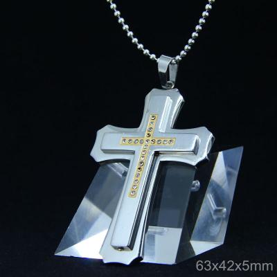 China Trendy Stainless Steel CZ Crystal Stones Inlay Cross Plus Symbol Necklace Pendant LDC183 for sale