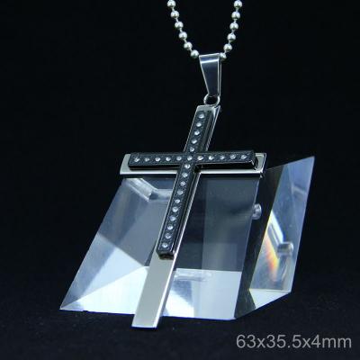 China Trendy Stainless Steel CZ Crystal Stones Inlay Cross Plus Symbol Necklace Pendant LDC184 for sale