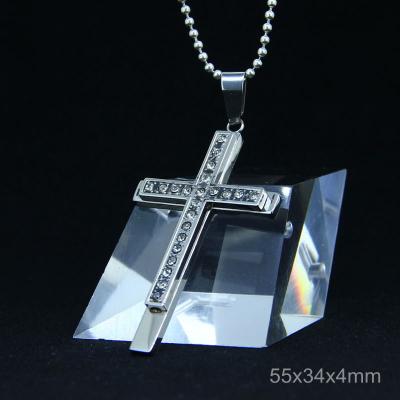China Trendy Stainless Steel CZ Crystal Stones Inlay Cross Plus Symbol Necklace Pendant LDC185 for sale