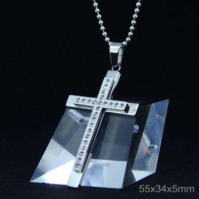 China Trendy Stainless Steel CZ Crystal Stones Inlay Cross Plus Symbol Necklace Pendant LDC186 for sale