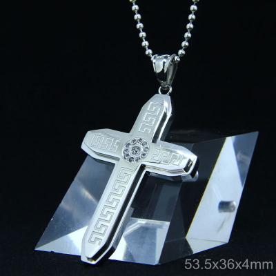 China Trendy Stainless Steel CZ Crystal Stones Inlay Cross Plus Symbol Necklace Pendant LDC194 for sale