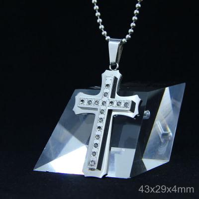 China Trendy Stainless Steel CZ Crystal Stones Inlay Cross Plus Symbol Necklace Pendant LDC188 for sale