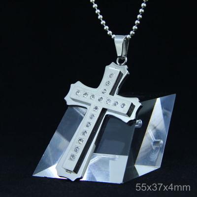China Trendy Stainless Steel CZ Crystal Stones Inlay Cross Plus Symbol Necklace Pendant LDC189 for sale