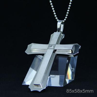 China Trendy Stainless Steel CZ Crystal Stones Inlay Cross Plus Symbol Necklace Pendant LDC191 for sale