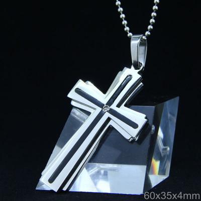 China Trendy Stainless Steel CZ Crystal Stones Inlay Cross Plus Symbol Necklace Pendant LDC193 for sale