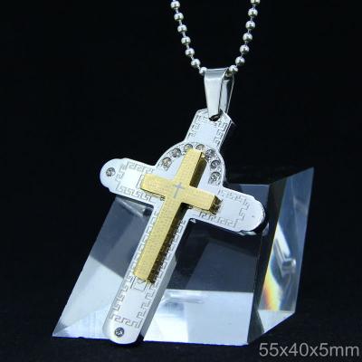 China Trendy Stainless Steel CZ Crystal Stones Inlay Cross Plus Symbol Necklace Pendant LDC199 for sale