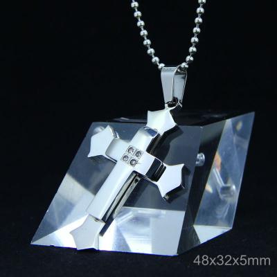 China Trendy Stainless Steel CZ Crystal Stones Inlay Cross Plus Symbol Necklace Pendant LDC195 for sale