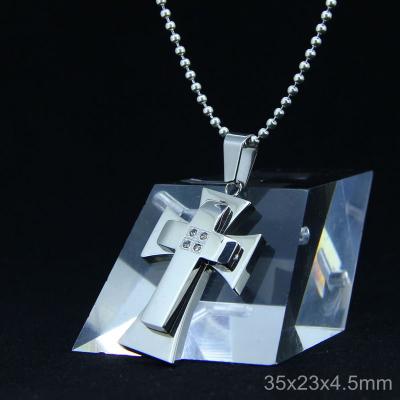 China Trendy Stainless Steel CZ Crystal Stones Inlay Cross Plus Symbol Necklace Pendant LDC196 for sale