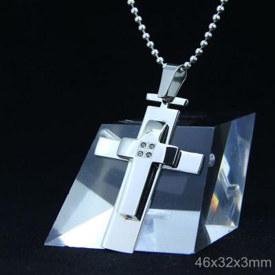 China Trendy Stainless Steel CZ Crystal Stones Inlay Cross Plus Symbol Necklace Pendant LDC197 for sale