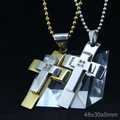 China Trendy Stainless Steel CZ Crystal Stones Inlay Cross Plus Symbol Necklace Pendant LDC198 for sale
