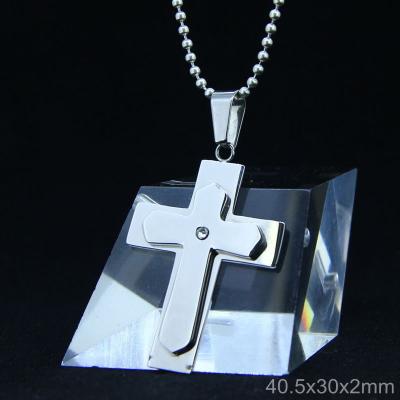 China Trendy Stainless Steel CZ Crystal Stones Inlay Cross Plus Symbol Necklace Pendant LDC200 for sale