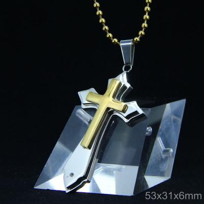 China Trendy Stainless Steel CZ Crystal Stones Inlay Cross Plus Symbol Necklace Pendant LDC201 for sale