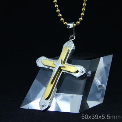 China Trendy Stainless Steel CZ Crystal Stones Inlay Cross Plus Symbol Necklace Pendant LDC202 for sale