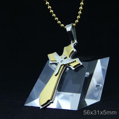 China Trendy Stainless Steel CZ Crystal Stones Inlay Cross Plus Symbol Necklace Pendant LDC203 for sale