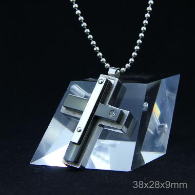 China Trendy Stainless Steel CZ Crystal Stones Inlay Cross Plus Symbol Necklace Pendant LDC209 for sale