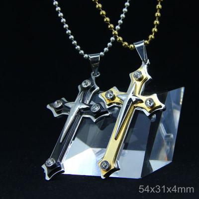 China Trendy Stainless Steel CZ Crystal Stones Inlay Cross Plus Symbol Necklace Pendant LDC205 for sale