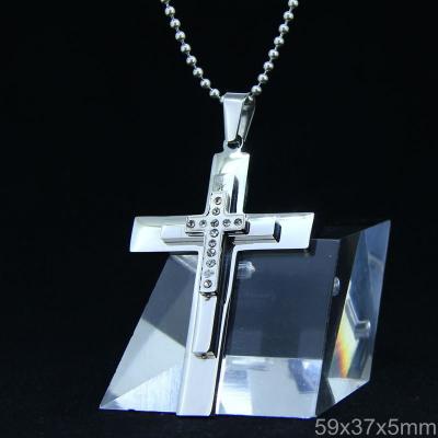 China Trendy Stainless Steel CZ Crystal Stones Inlay Cross Plus Symbol Necklace Pendant LDC206 for sale
