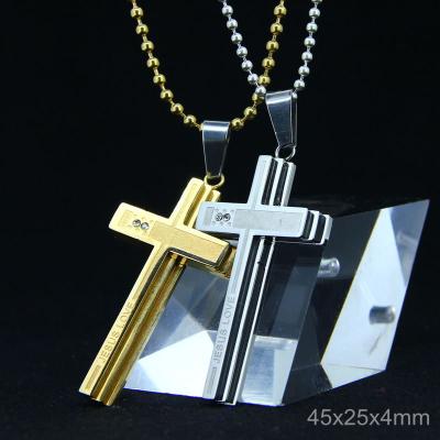 China Trendy Stainless Steel CZ Crystal Stones Inlay Cross Plus Symbol Necklace Pendant LDC207 for sale