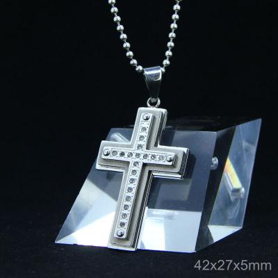 China Trendy Stainless Steel CZ Crystal Stones Inlay Cross Plus Symbol Necklace Pendant LDC208 for sale