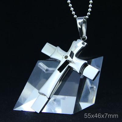 China Trendy Stainless Steel CZ Crystal Stones Inlay Cross Plus Symbol Necklace Pendant LDC214 for sale