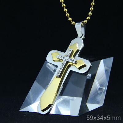 China Trendy Stainless Steel CZ Crystal Stones Inlay Cross Plus Symbol Necklace Pendant LDC210 for sale