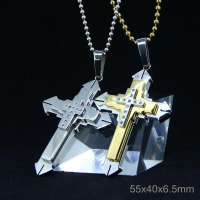 China Trendy Stainless Steel CZ Crystal Stones Inlay Cross Plus Symbol Necklace Pendant LDC211 for sale