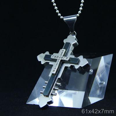 China Trendy Stainless Steel CZ Crystal Stones Inlay Cross Plus Symbol Necklace Pendant LDC212 for sale