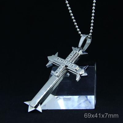 China Trendy Stainless Steel CZ Crystal Stones Inlay Cross Plus Symbol Necklace Pendant LDC213 for sale