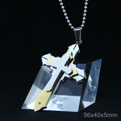 China Trendy Stainless Steel CZ Crystal Stones Inlay Cross Plus Symbol Necklace Pendant LDC219 for sale