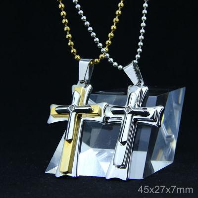 China Trendy Stainless Steel CZ Crystal Stones Inlay Cross Plus Symbol Necklace Pendant LDC217 for sale