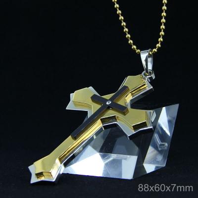China Trendy Stainless Steel CZ Crystal Stones Inlay Cross Plus Symbol Necklace Pendant LDC224 for sale