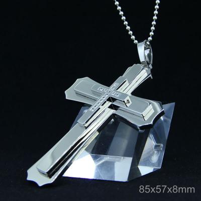 China Trendy Stainless Steel CZ Crystal Stones Inlay Cross Plus Symbol Necklace Pendant LDC221 for sale