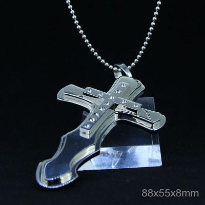 China Trendy Stainless Steel CZ Crystal Stones Inlay Cross Plus Symbol Necklace Pendant LDC222 for sale