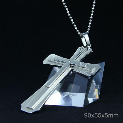 China Trendy Stainless Steel CZ Crystal Stones Inlay Cross Plus Symbol Necklace Pendant LDC223 for sale
