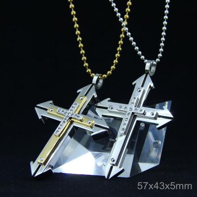 China Trendy Stainless Steel CZ Crystal Stones Inlay Cross Plus Symbol Necklace Pendant LDC229 for sale