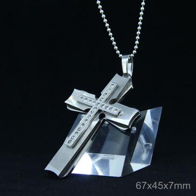 China Trendy Stainless Steel CZ Crystal Stones Inlay Cross Plus Symbol Necklace Pendant LDC225 for sale