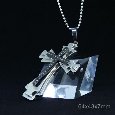China Trendy Stainless Steel CZ Crystal Stones Inlay Cross Plus Symbol Necklace Pendant LDC226 for sale
