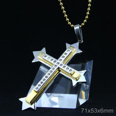 China Trendy Stainless Steel CZ Crystal Stones Inlay Cross Plus Symbol Necklace Pendant LDC227 for sale