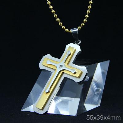 China Trendy Stainless Steel CZ Crystal Stones Inlay Cross Plus Symbol Necklace Pendant LDC228 for sale
