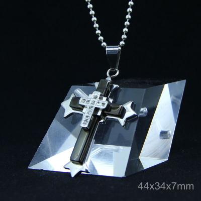 China Trendy Stainless Steel CZ Crystal Stones Inlay Cross Plus Symbol Necklace Pendant LDC230 for sale