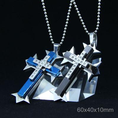 China Trendy Stainless Steel CZ Crystal Stones Inlay Cross Plus Symbol Necklace Pendant LDC231 for sale