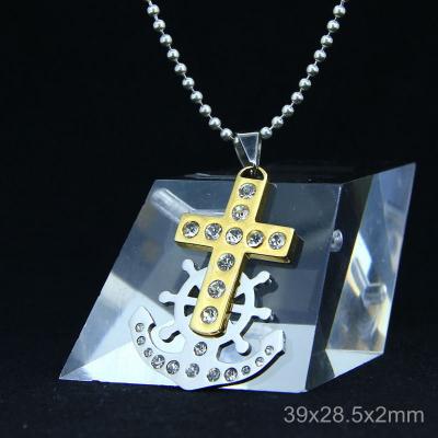China Trendy Stainless Steel CZ Crystal Stones Inlay Cross Plus Symbol Necklace Pendant LDC232 for sale